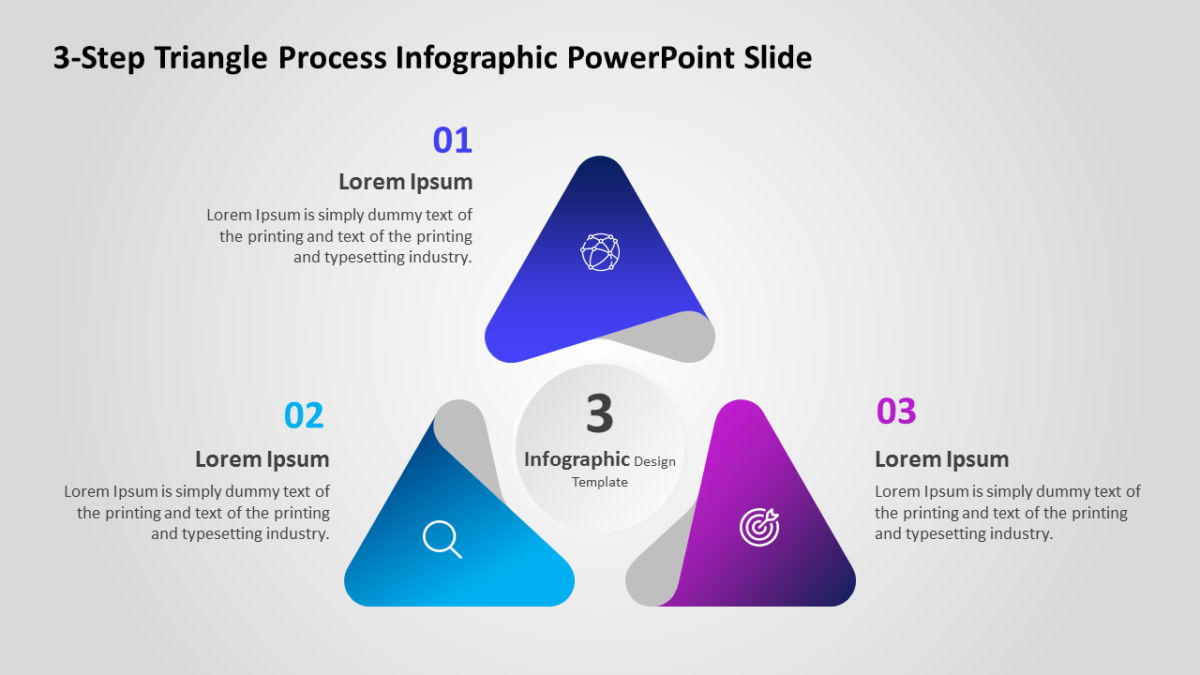 3 Step Triangle Process Infographic PowerPoint Slide - SlideFeast