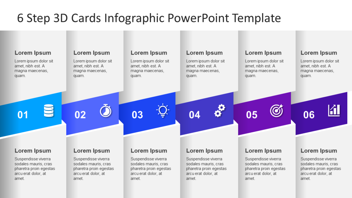 6 Step 3D Cards Infographic PowerPoint Template - SlideFeast
