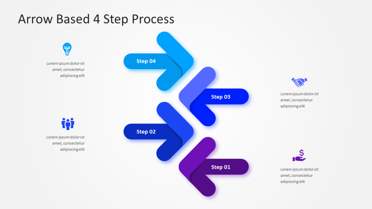 Arrow Based 4 Step Process - SlideFeast