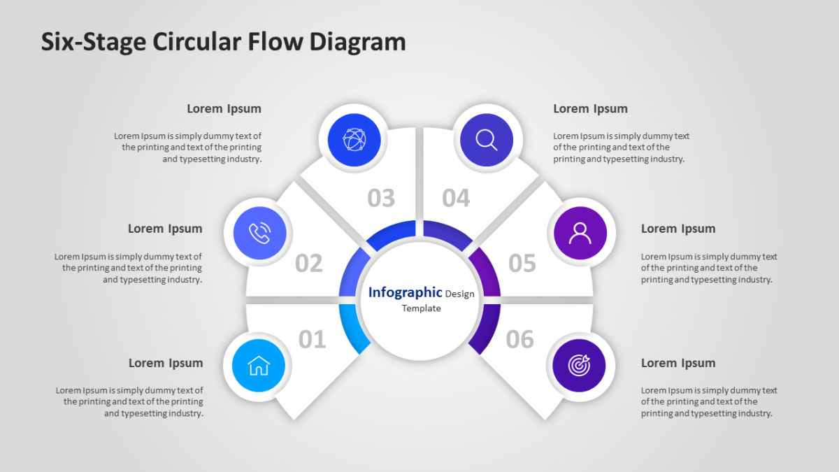 Six Stage Circular Flow Diagram - SlideFeast