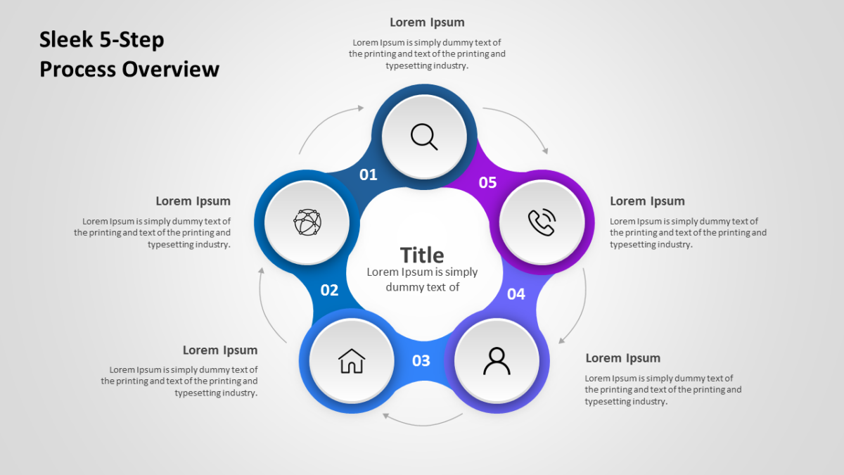 Sleek 5 Step Process Overview - SlideFeast